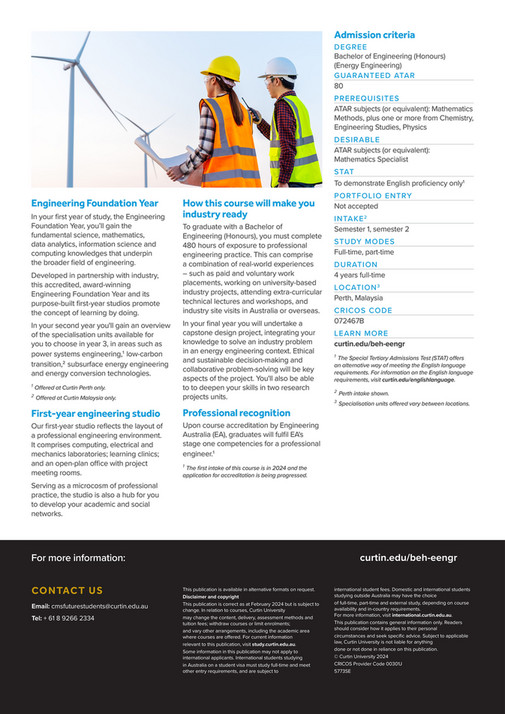 Curtin University - Energy Engineering Course Flyer - Page 2